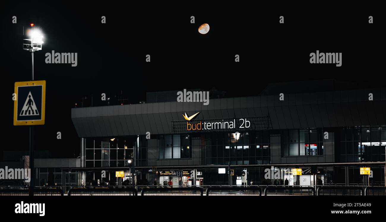 An airport terminal at night in Budapest, Hungary Stock Photo - Alamy