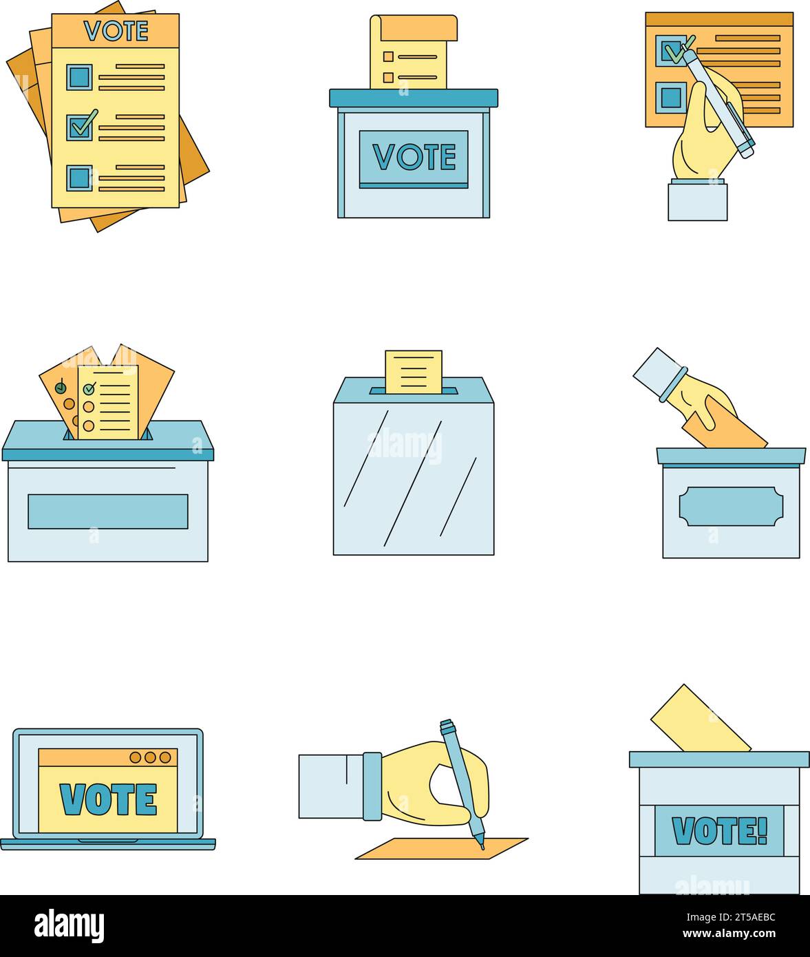 Ballot voting box vote polling icons set. Outline illustration of 9 ballot voting box vote ...