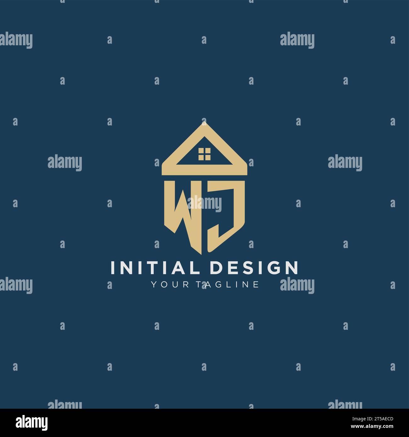 initial letter WJ with simple house roof creative logo design for real ...