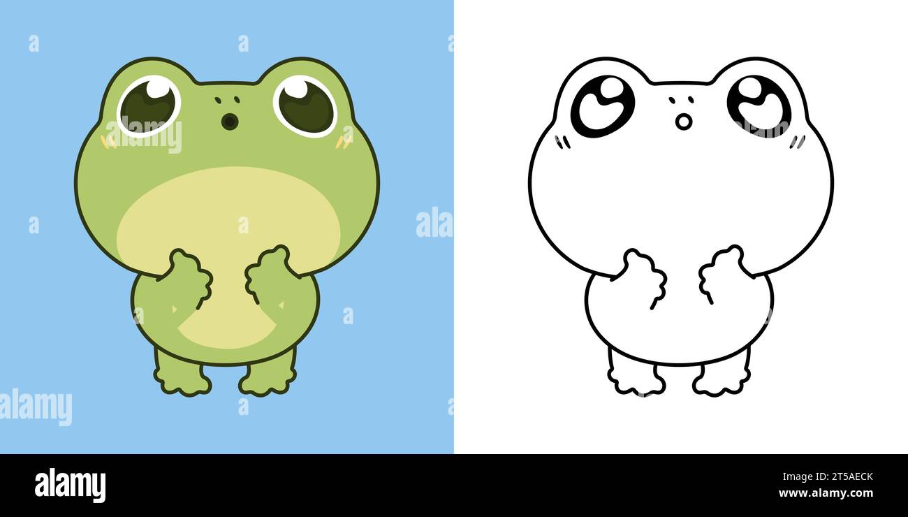 Set Vector Frog Multicolored and Black and White. Kawaii Clip Art ...