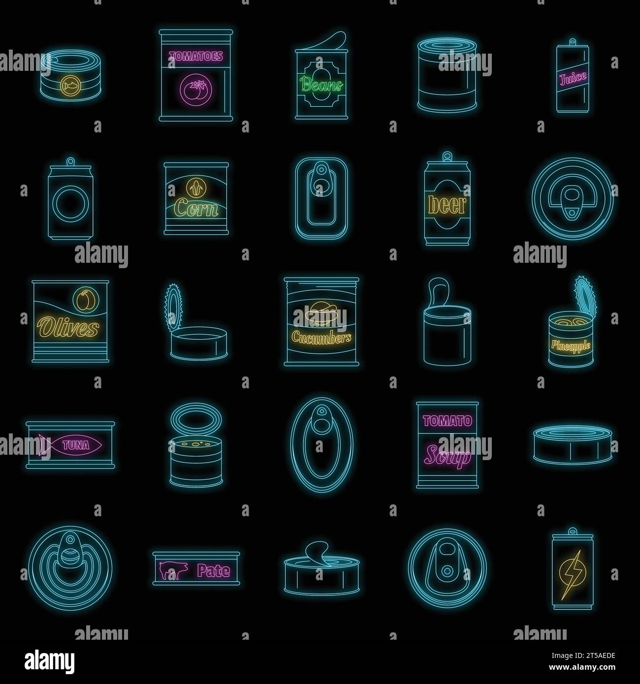 Tin can food package jar icons set. Outline illustration of 25 tin can ...