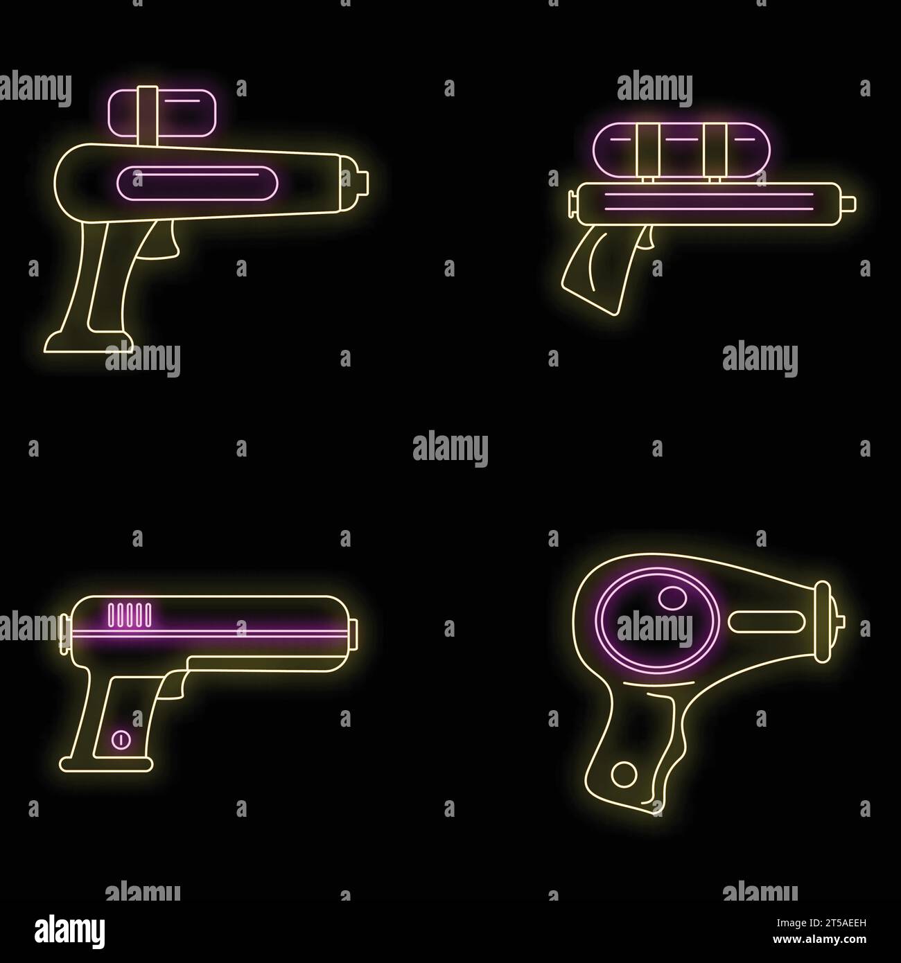 Squirt gun water pistol game icons set. Outline illustration of 4 ...