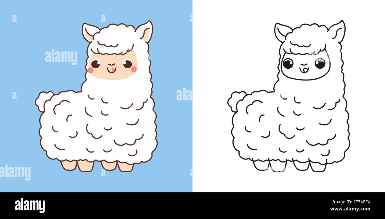 Cute Isolated Lama Clipart Illustration and Black and White. Funny ...