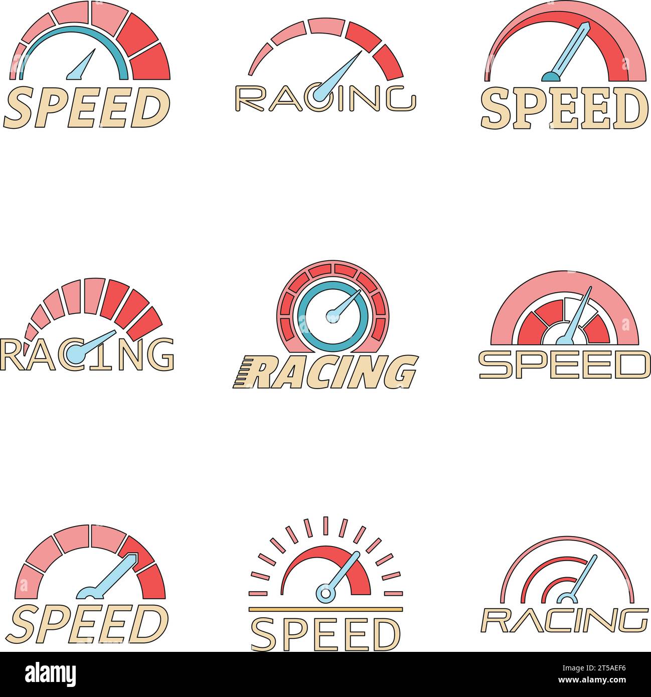 Speedometer level indicator logo set. Outline illustration of 9 ...