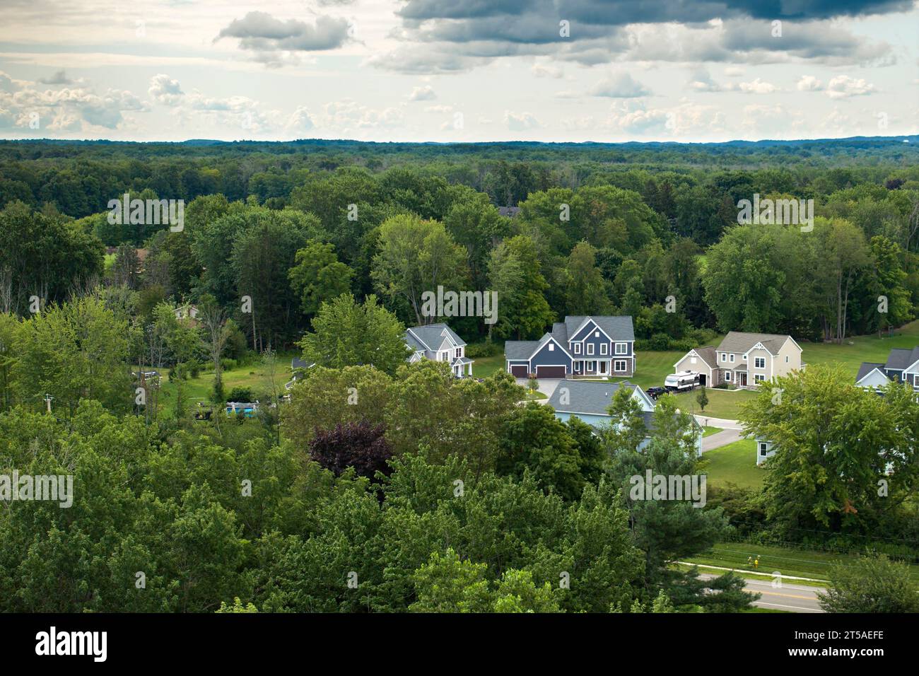 Low-density two story private homes in rural residential suburbs ...