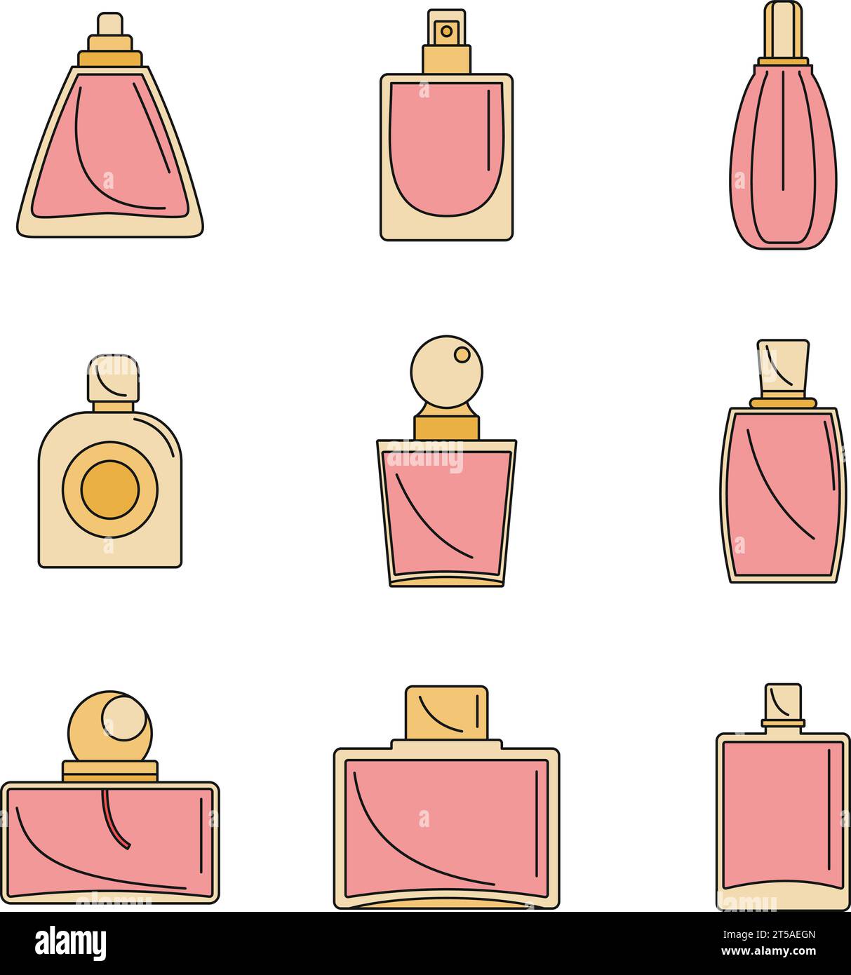 Fragrance bottles aroma flavor perfume icons set. Outline illustration ...