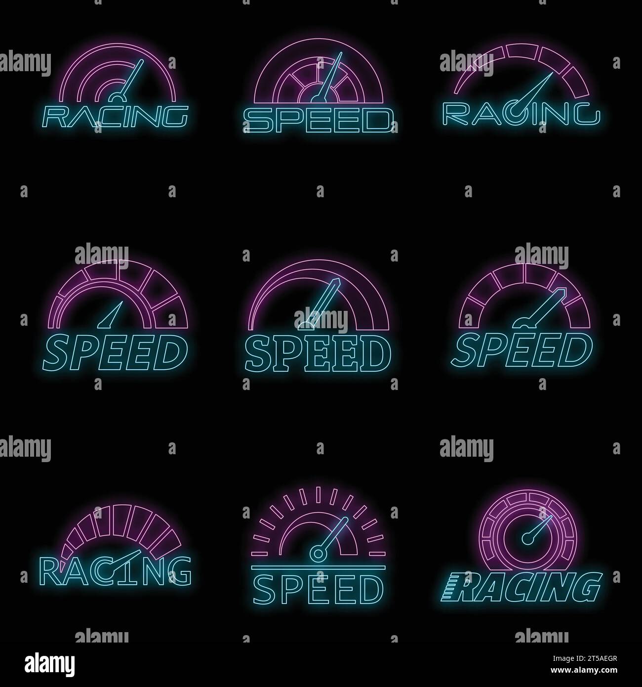 Speedometer level indicator logo set. Outline illustration of 9 speedometer level indicator ...