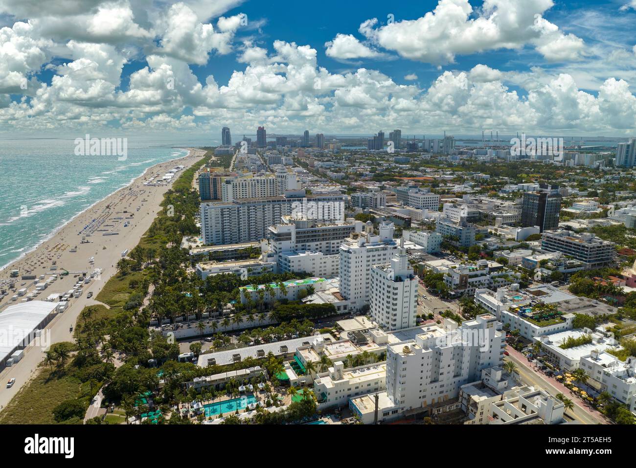 Miami Beach city with high luxury hotels and condos and sandy ...