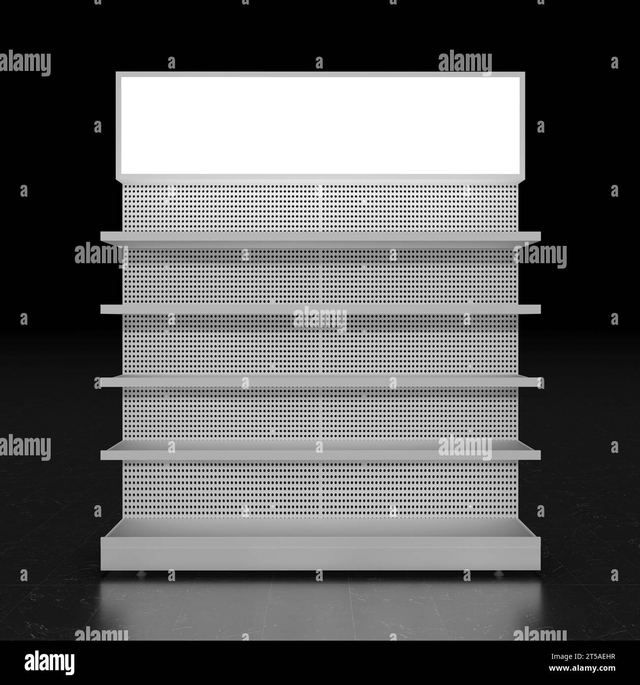 Superstore product display shelf with LED header isolated. 3D ...