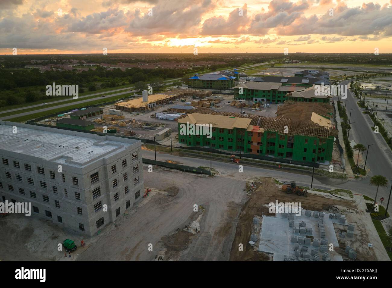 New apartment buildings under construction in american rural area ...