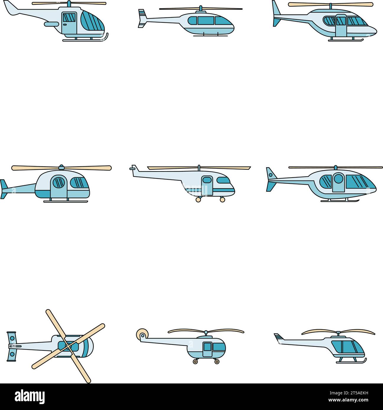Helicopter military aircraft chopper icons set. Outline illustration of ...