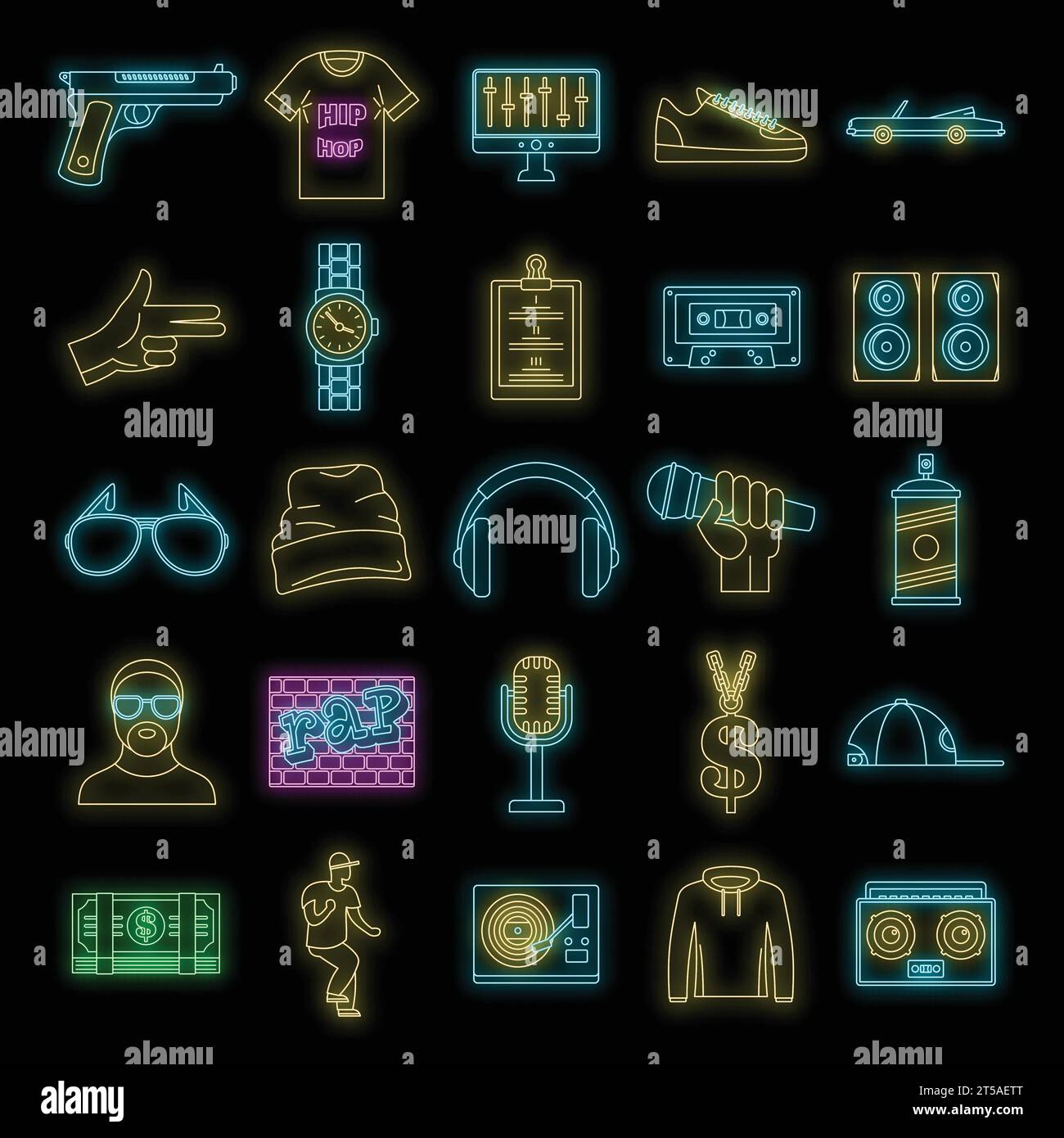 Hiphop rap swag music dance icons set. Outline illustration of 16 ...