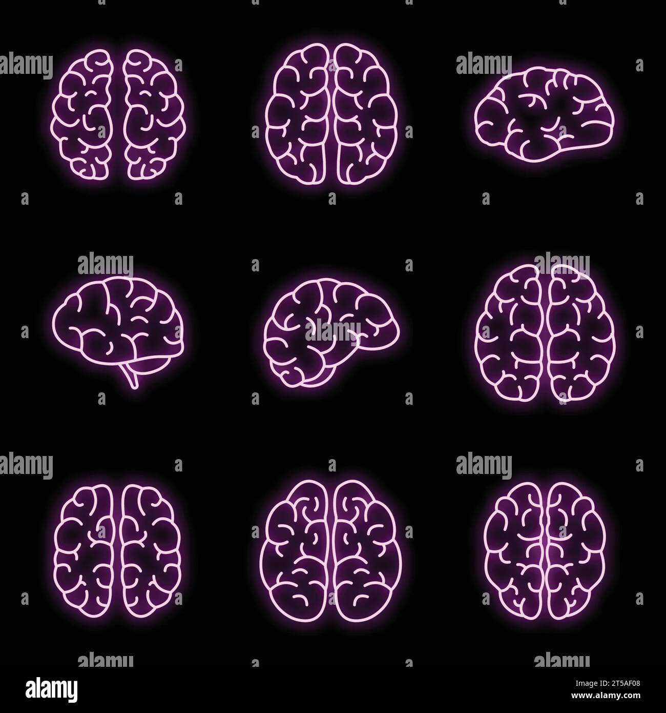 Brain mind icon set. Outline set of brain mind vector icons neon color ...