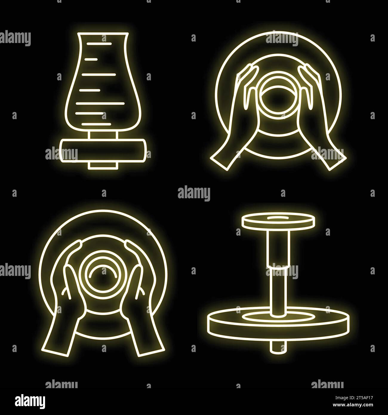 Potters wheel icon set. Outline set of potters wheel vector icons neon ...