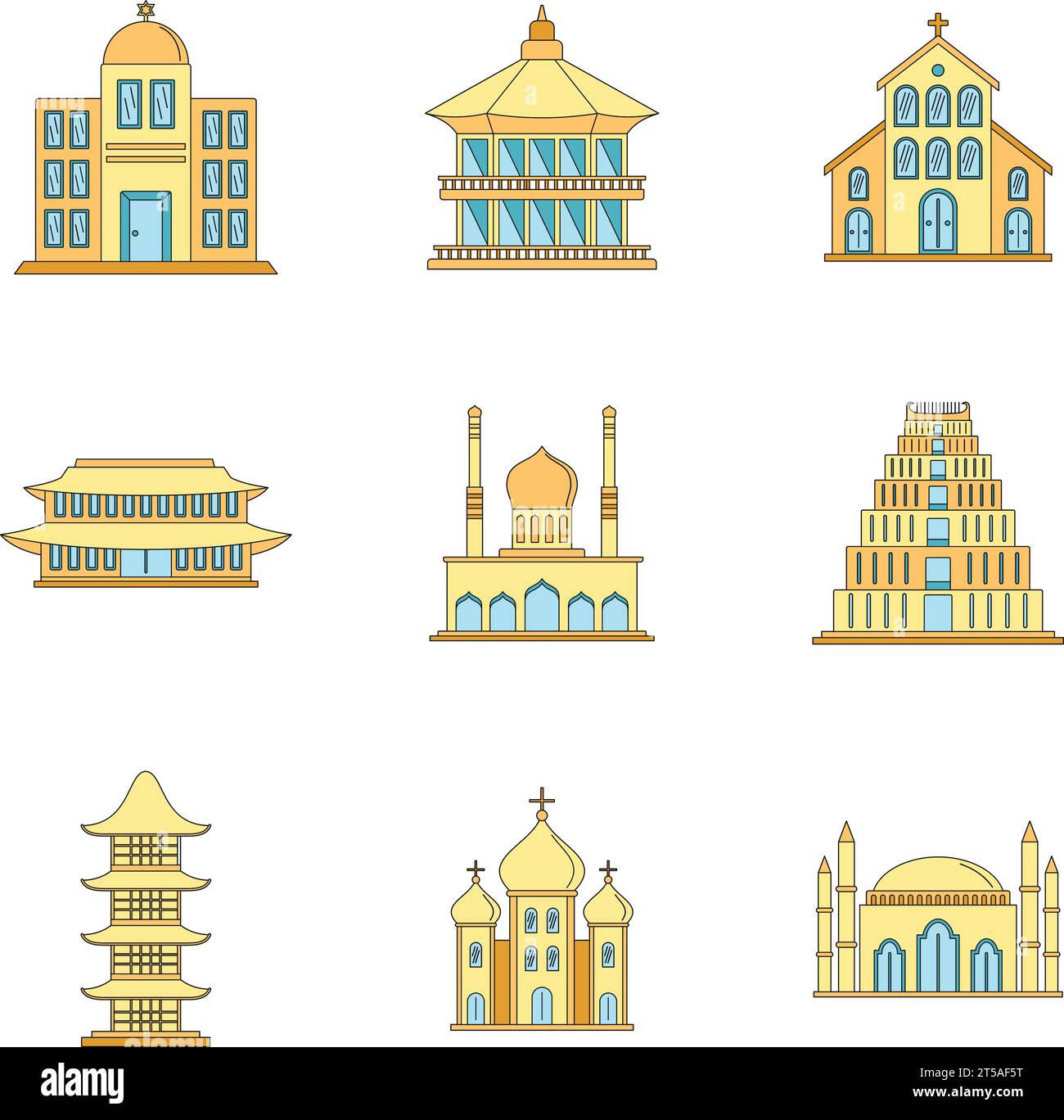Temple tower castle icons set. Outline illustration of 9 temple tower ...
