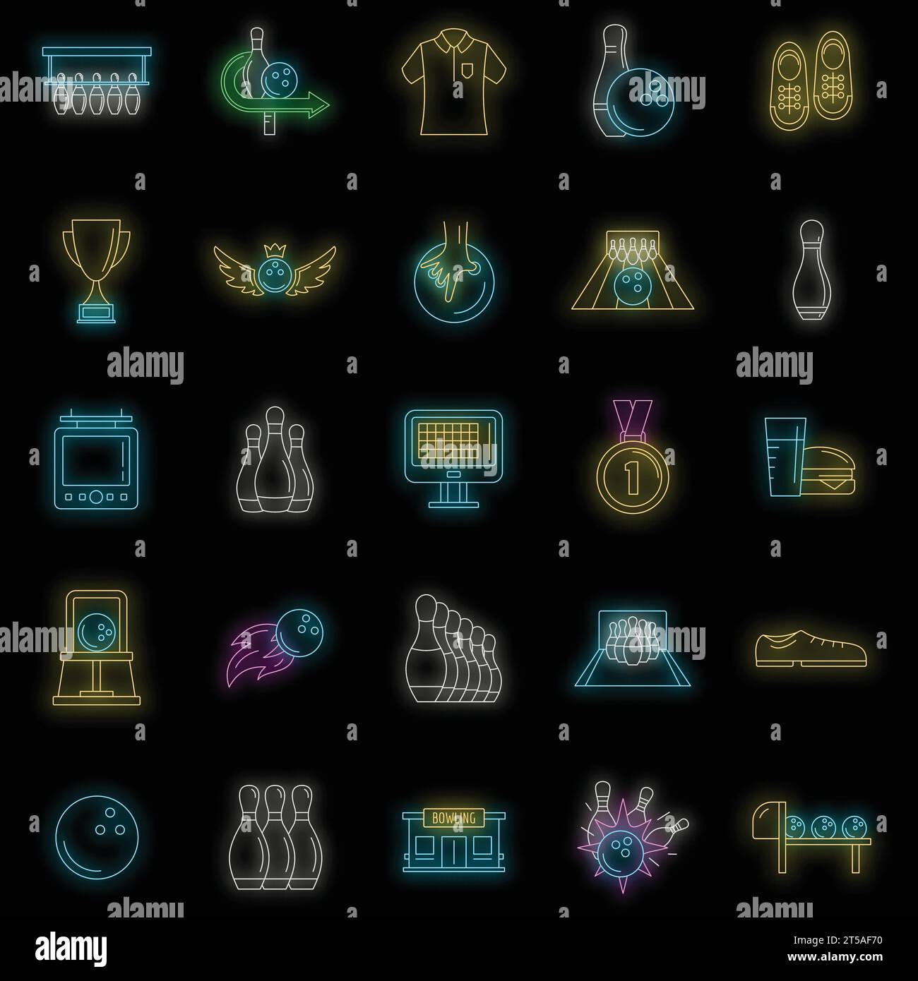 Bowling kegling game icons set. Outline illustration of 25 bowling ...