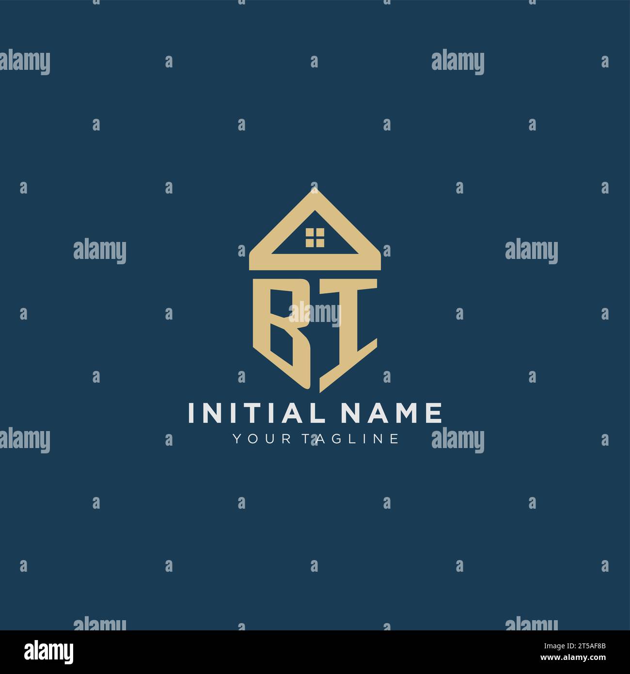 initial letter BI with simple house roof creative logo design for real ...