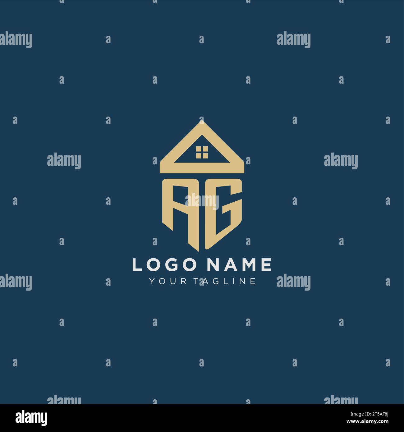 initial letter AG with simple house roof creative logo design for real estate company vector ...