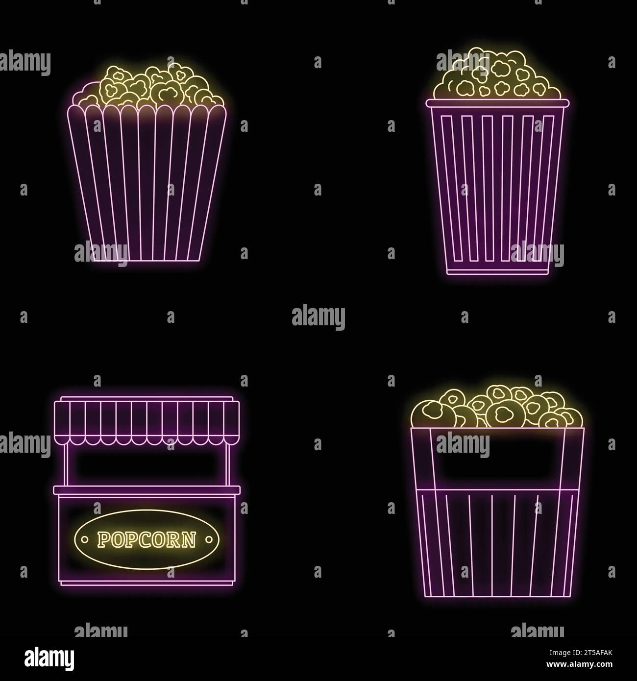 Popcorn cinema box striped icons set. Outline illustration of 4 popcorn ...