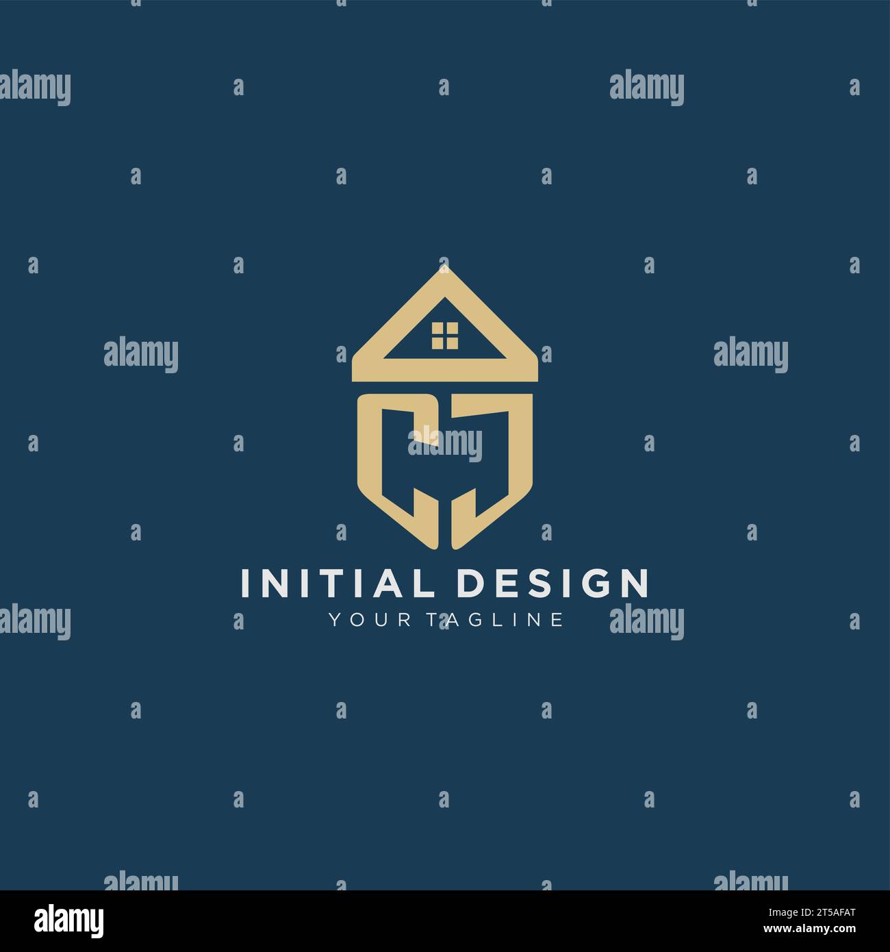 initial letter CJ with simple house roof creative logo design for real ...