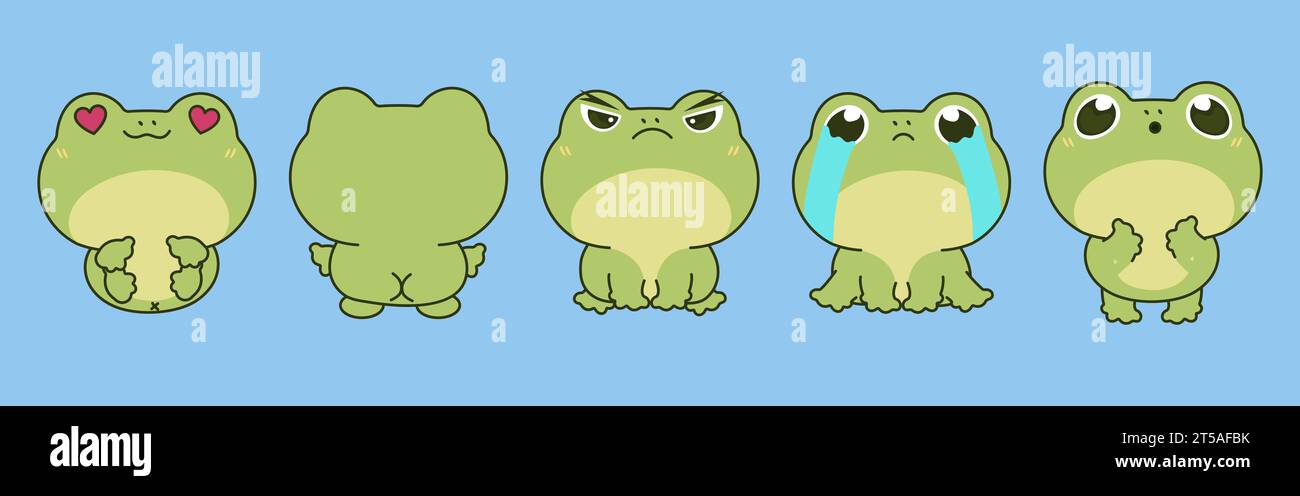 Set of Kawaii Isolated Frog. Collection of Vector Cartoon Froggy ...