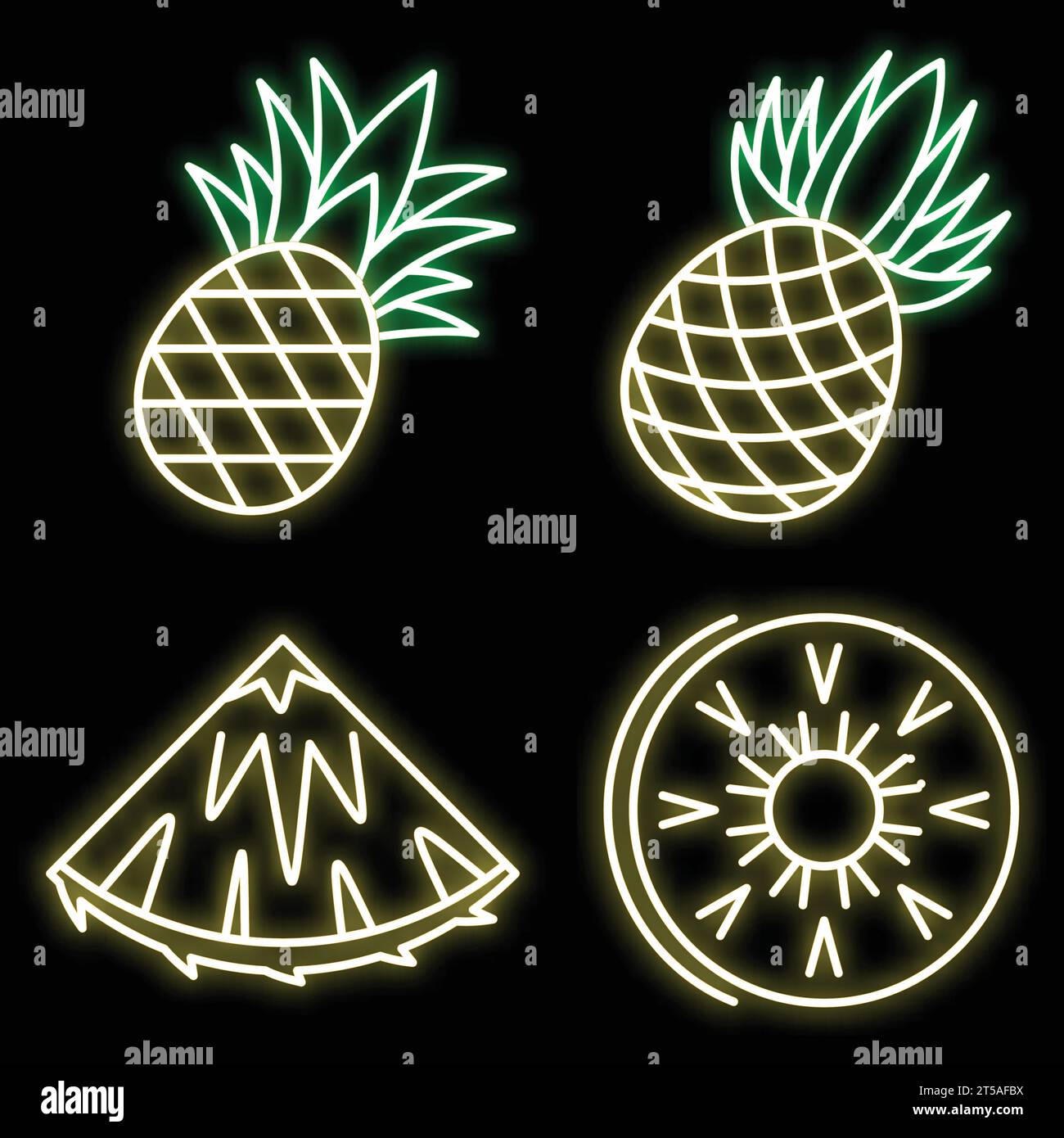 Exotic pineapple icons set. Outline set of exotic pineapple vector ...