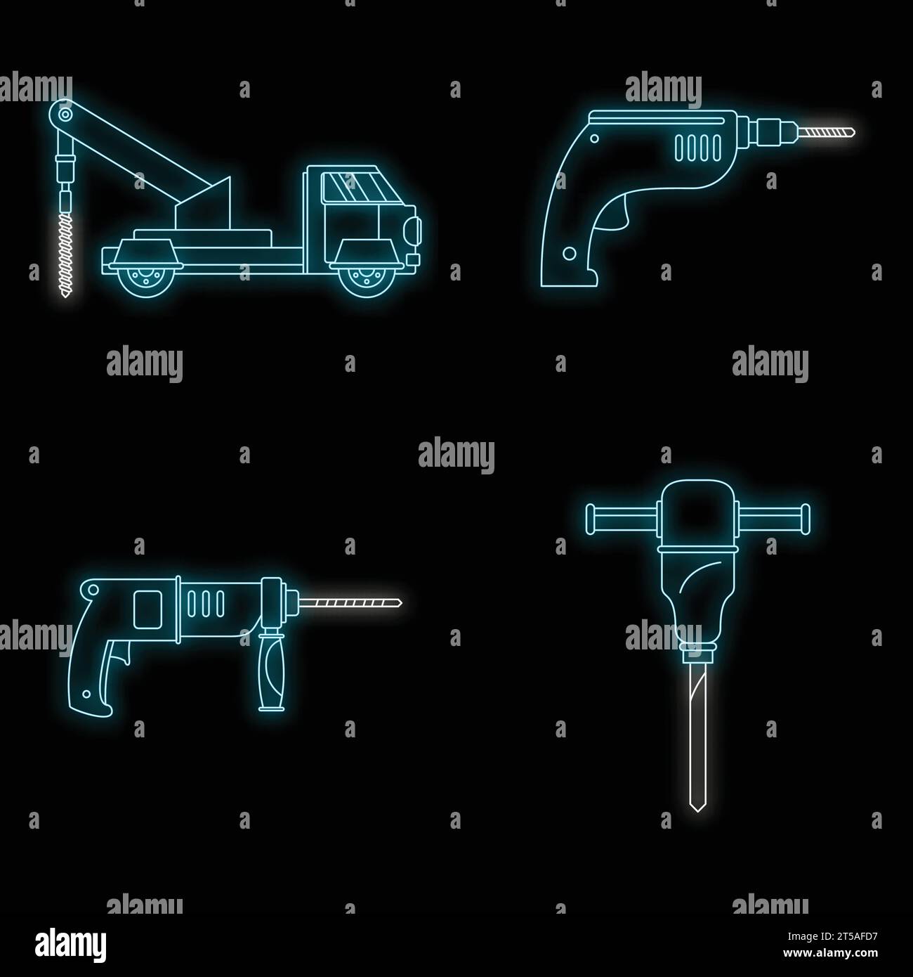 Drilling machine rig electric icons set. Outline illustration of 4 drilling machine rig electric ...