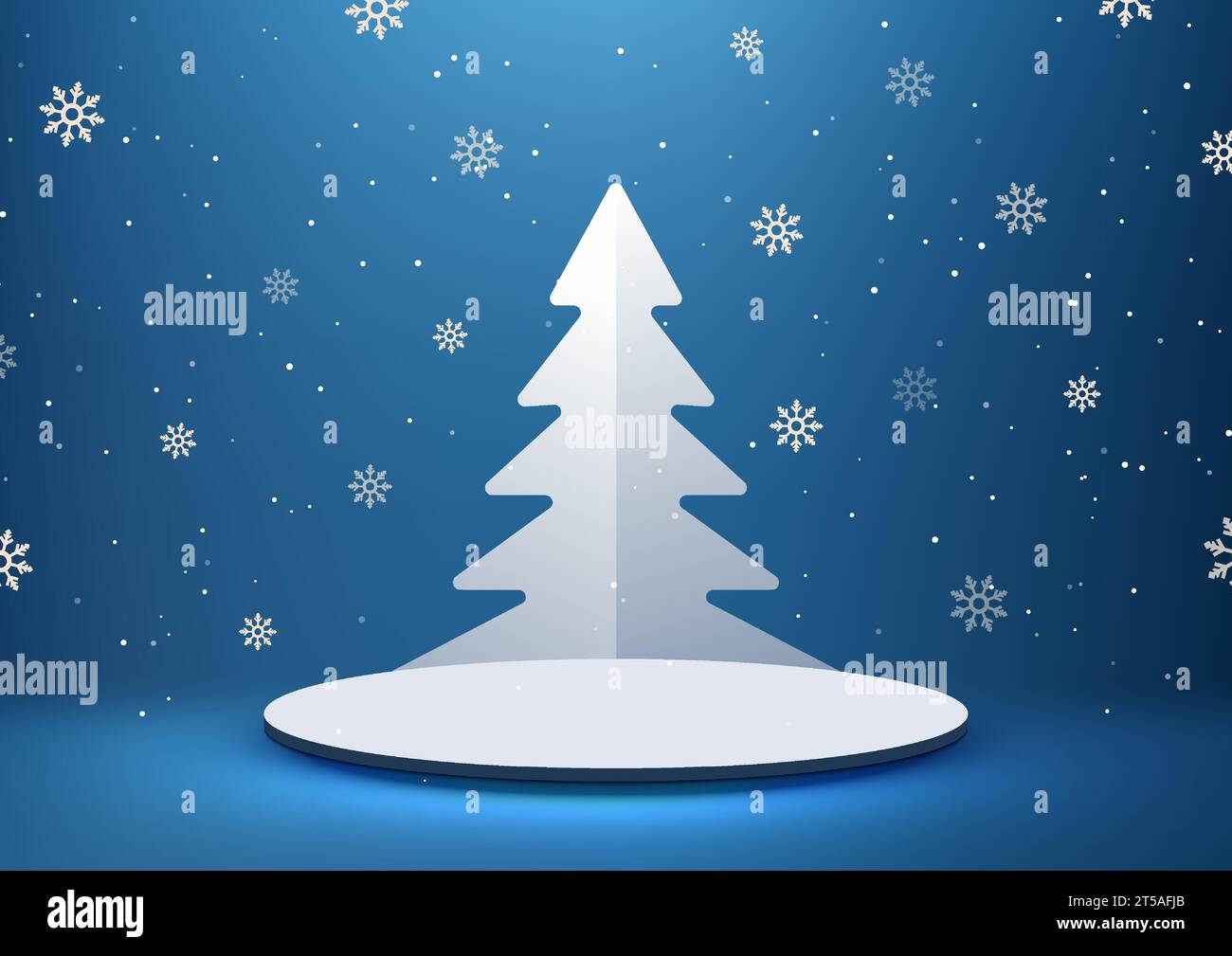 A festive white 3D podium Christmas tree paper art greeting card on a ...