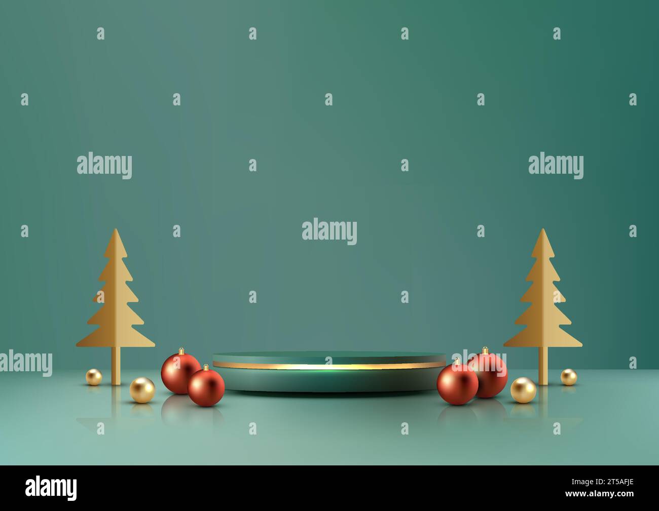 3D of a realistic green and gold Christmas podium on a green background ...