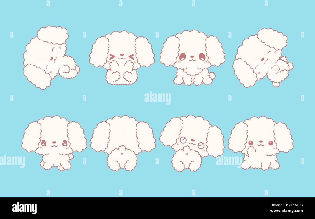 Set of Kawaii Isolated Poodle Dog. Collection of Vector Cartoon Puppy ...