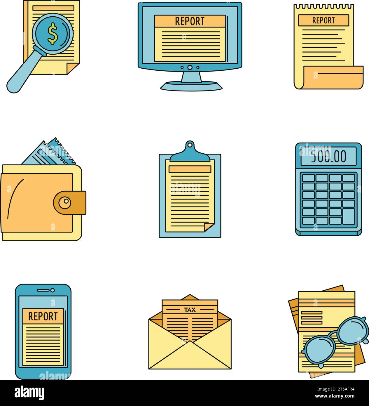 Expense report transaction icon set. Outline set of expense report transaction vector icons thin ...