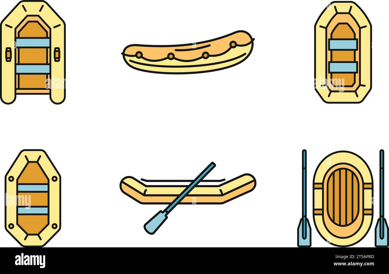Rubber Inflatable Boat Icon Set Outline Set Of Rubber Inflatable Boat Vector Icons Thin Line