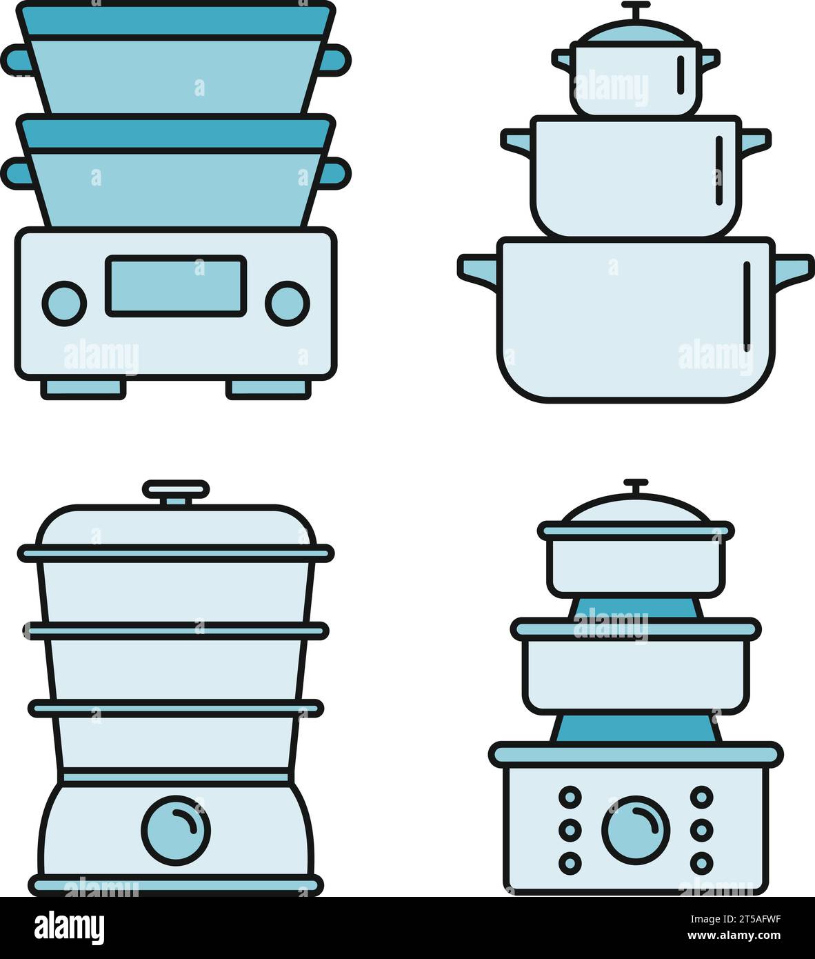 Cooking steamer icon set. Outline set of cooking steamer vector icons ...