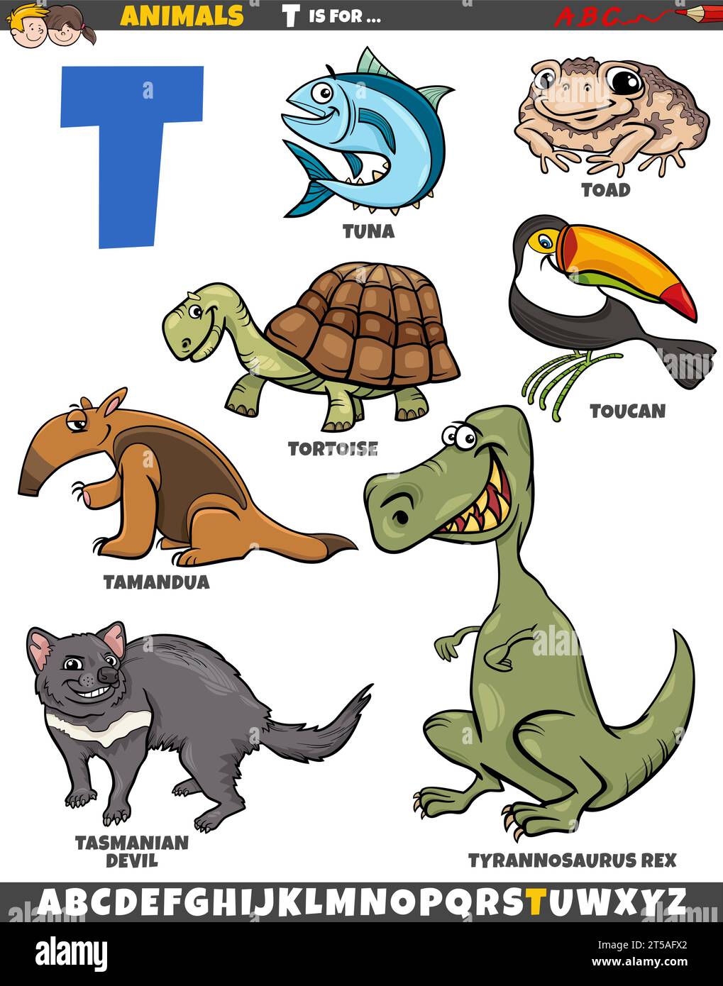 Cartoon illustration of animal characters set for letter T Stock Vector ...