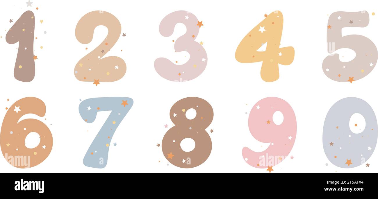 Cute numbers in cartoon style. Collection of lucky figures for each ...
