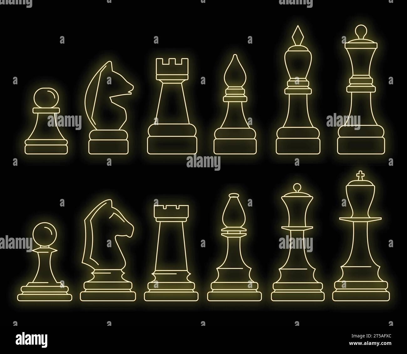 Chess piece icon set. Outline set of chess piece vector icons neon ...