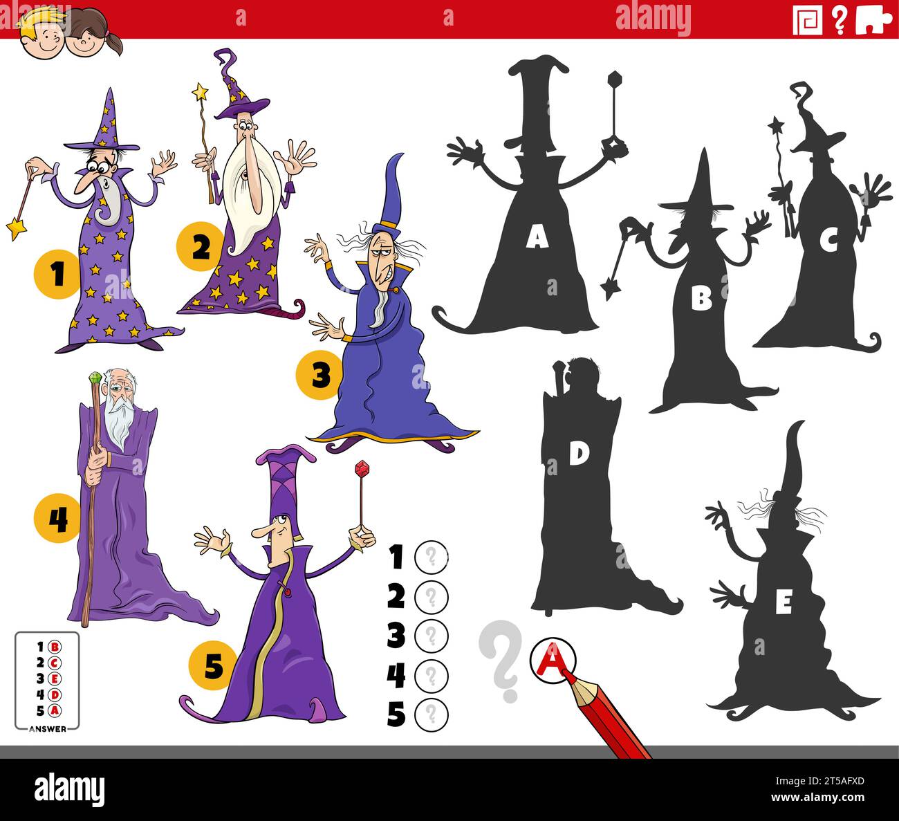 Cartoon illustration of finding the right shadows to the pictures ...