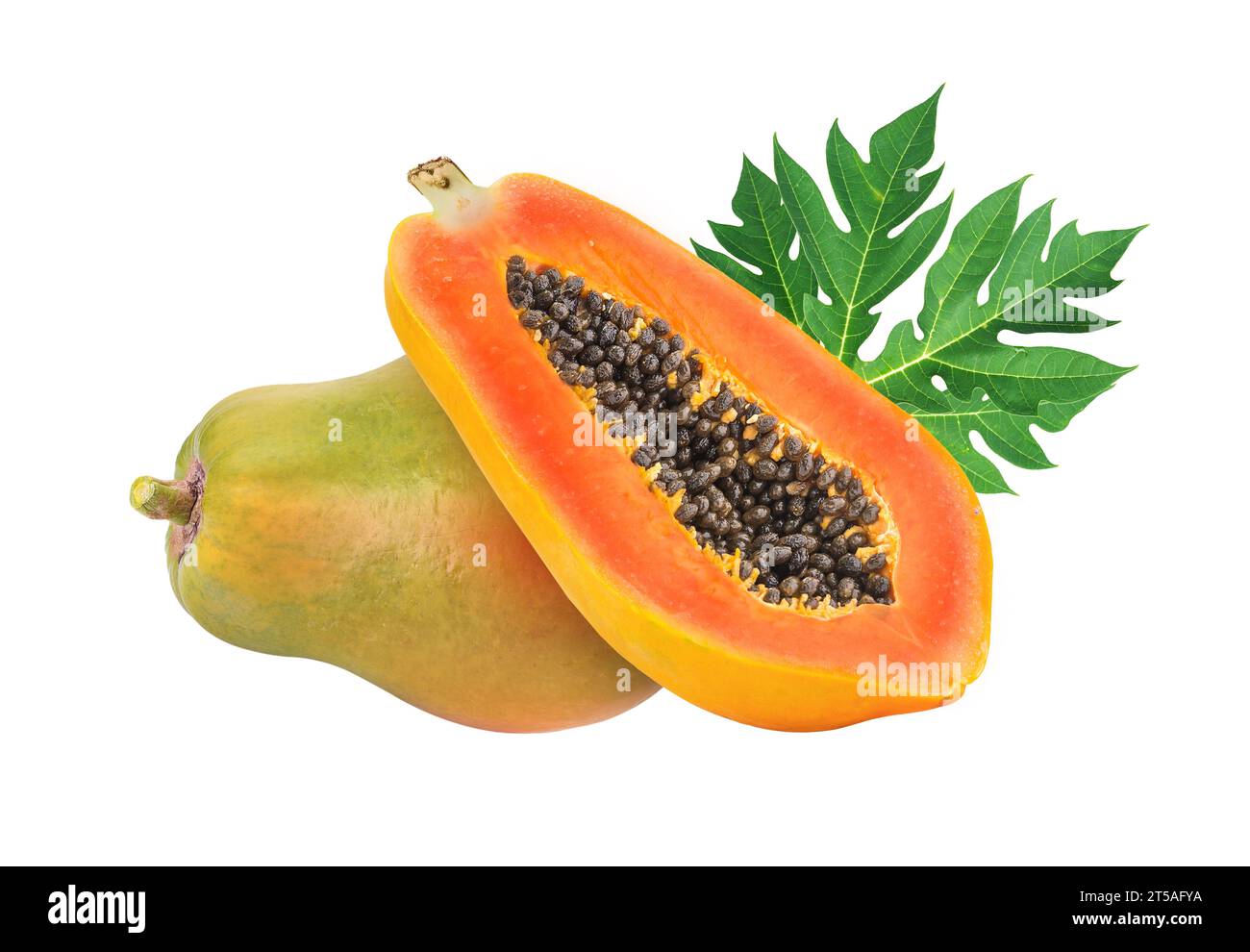 Whole and half of ripe papaya fruit isolated on white background Stock ...