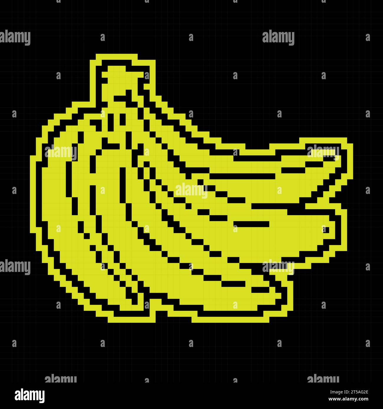 Pixel silhouette icon, bunch of sweet ripe bananas. Harvesting tropical ...