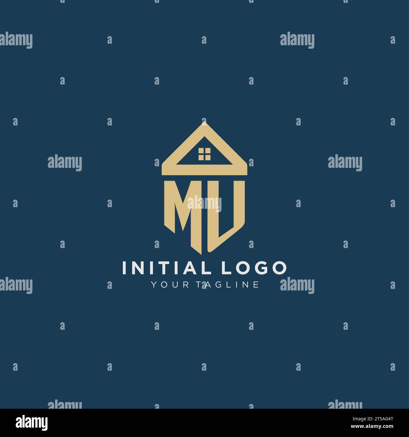 initial letter MU with simple house roof creative logo design for real ...