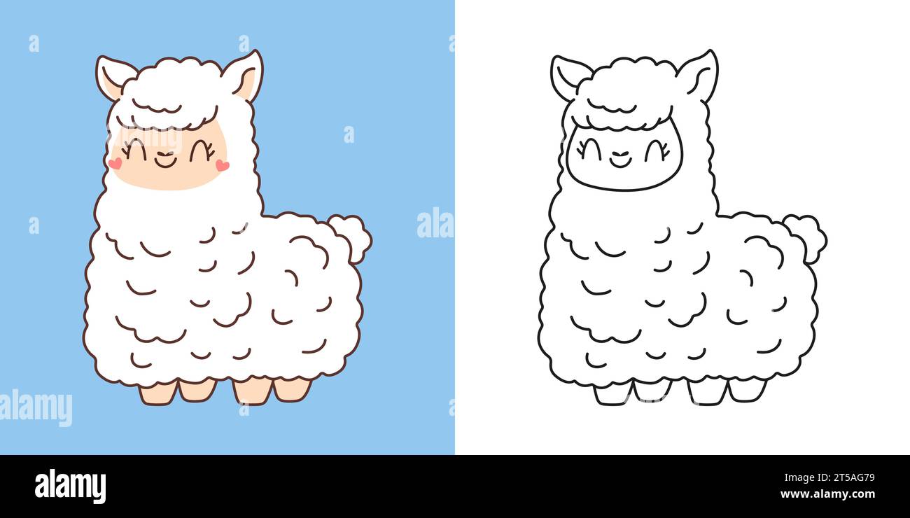 Clipart Llama Multicolored and Black and White. Cute Clip Art Alpaca ...