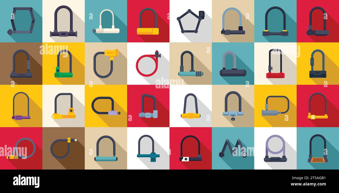 Cycling lock icons set flat vector. Smart bike lock. Bracing alarm security Stock Vector Image ...
