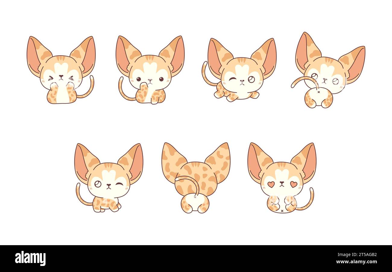 Collection of Vector Cartoon Abyssinian Cat Art. Set of Kawaii Isolated ...