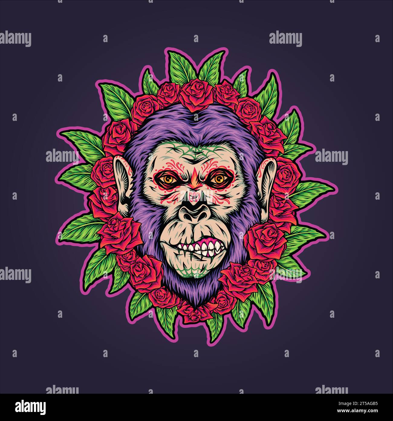 Floral nightmare scary monkey muertos vector illustrations for your ...