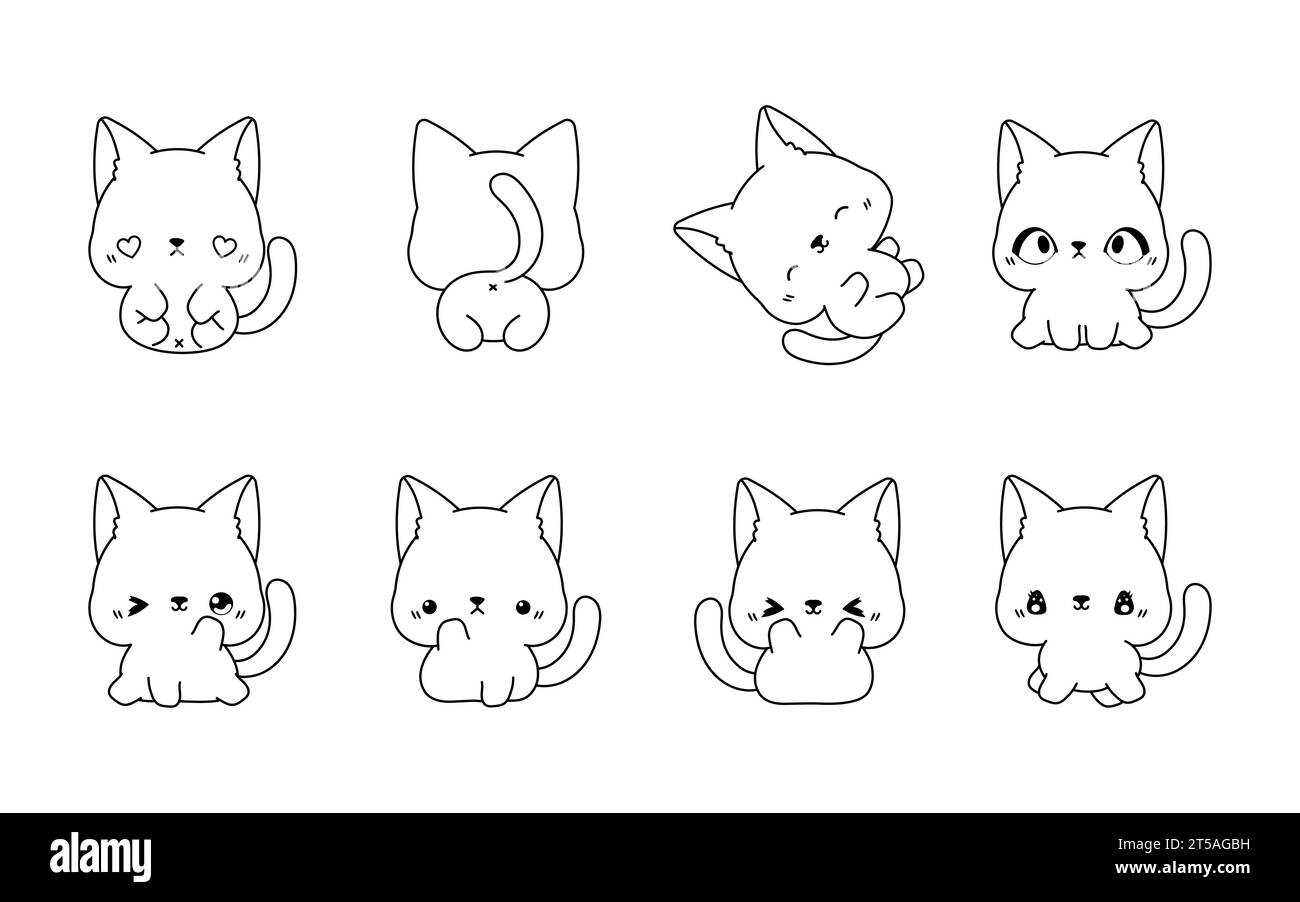 Set of Kawaii Isolated Siamese Cat Coloring Page. Collection of Cute ... Set of Kawaii Isolated Siamese Cat Coloring Page. Collection of Cute ...