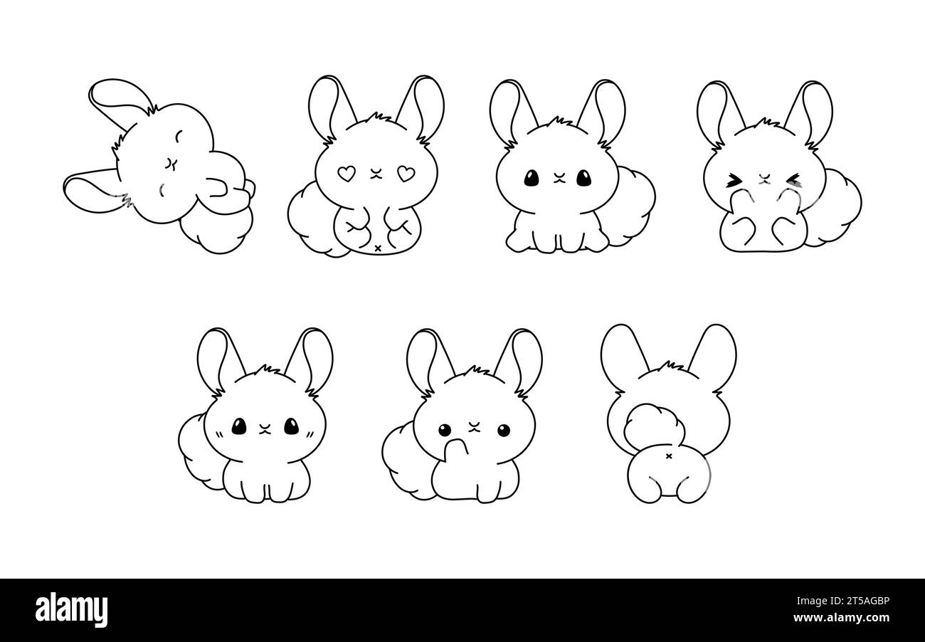 Set of Kawaii Isolated Baby Chinchilla Coloring Page. Collection of ...
