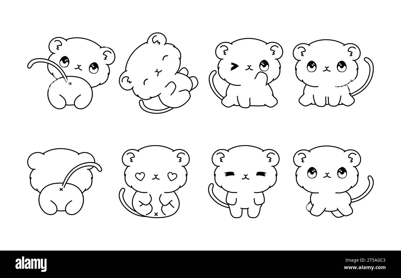 Set of Kawaii Isolated Gerbil Coloring Page. Collection of Cute Vector ...