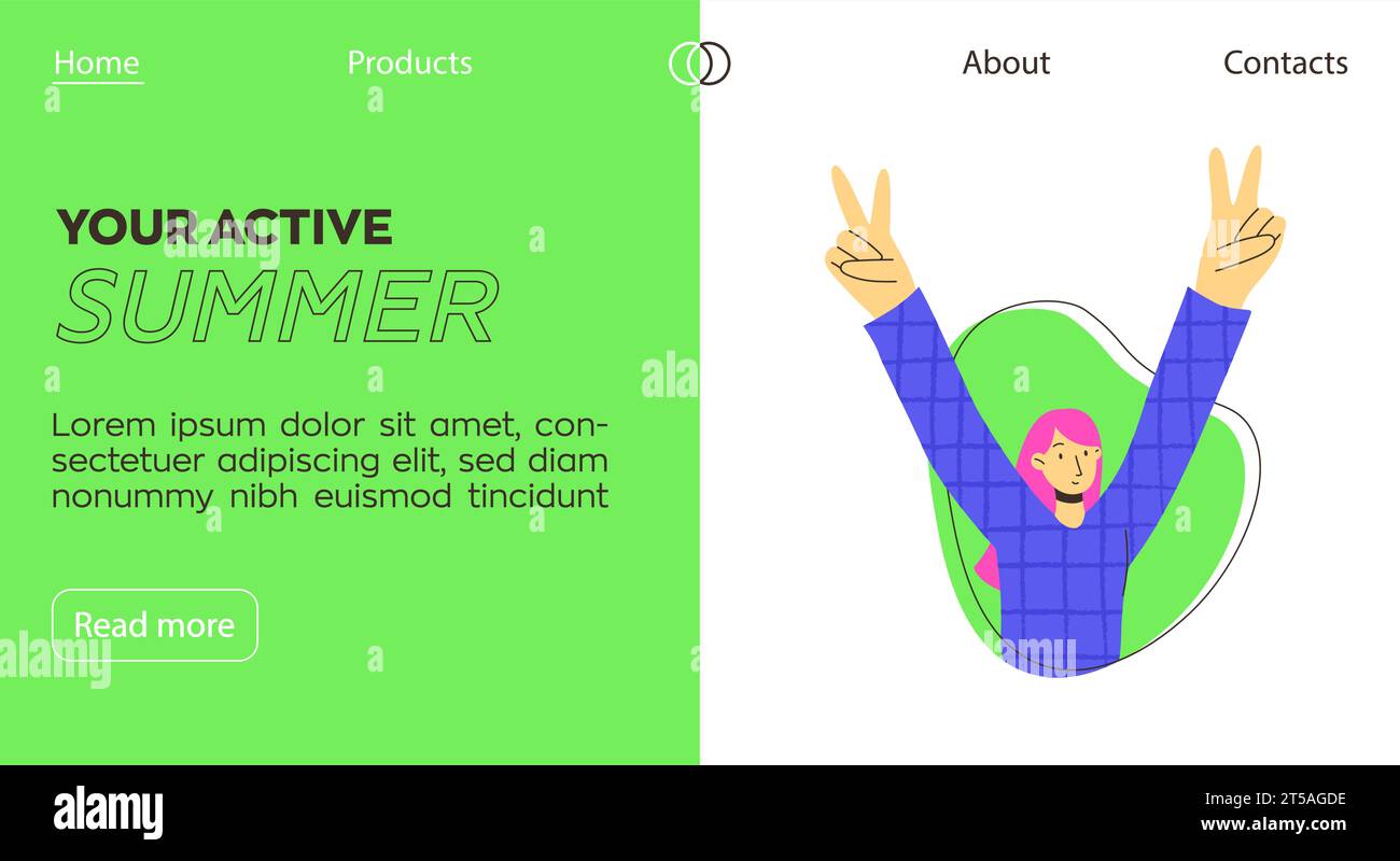 Colorful banner for website with illustration of young asian woman. Web ...