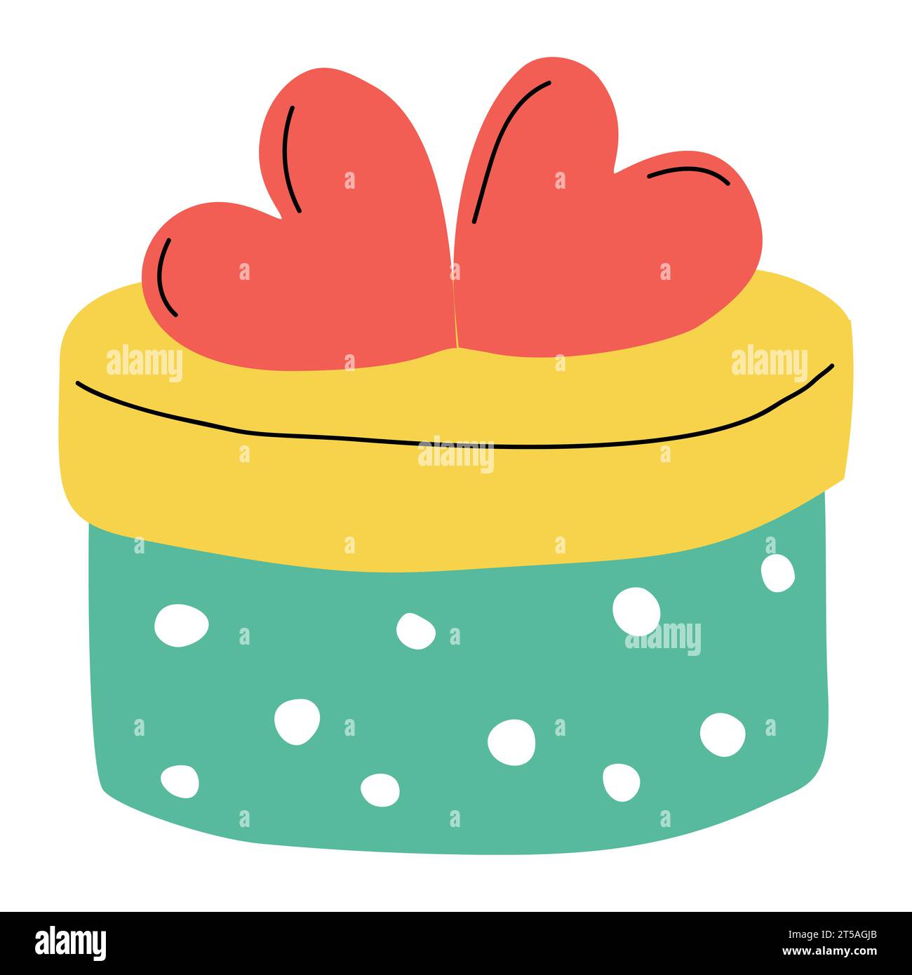 Hand drawn round gift box with hearts. Symbol of birthday, holiday ...