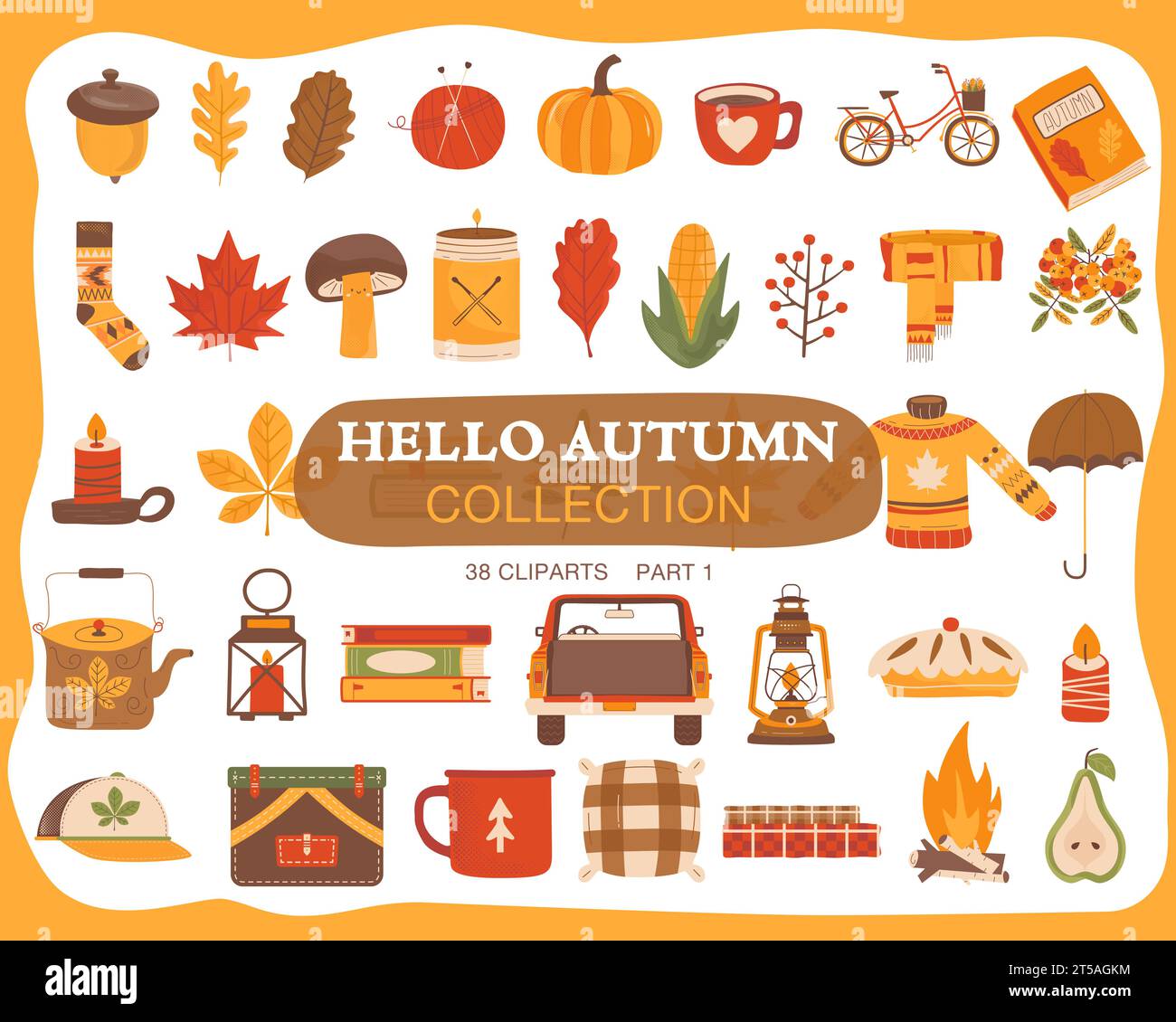 Autumn hand drawn clipart collection. Fall season cozy symbols bundle ...